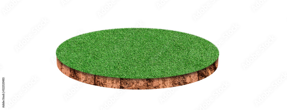 Soil circle cross section with green grass field on transparent ...