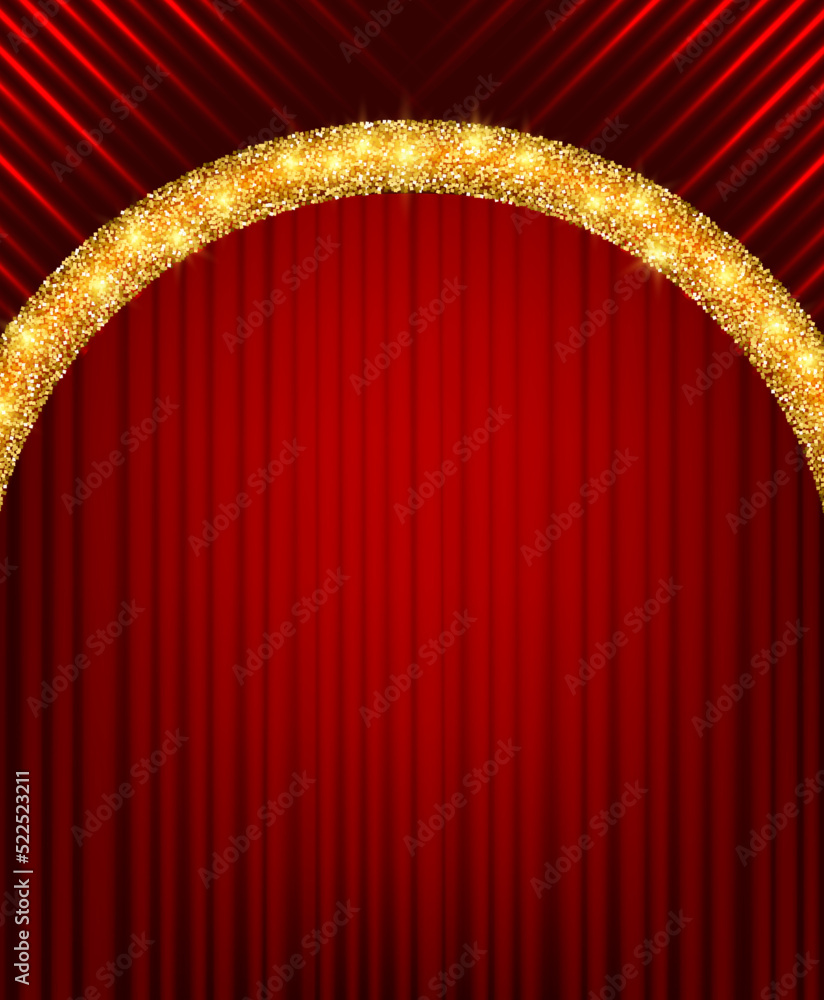 Vector illustration red curtain wall background with shining lines and ...