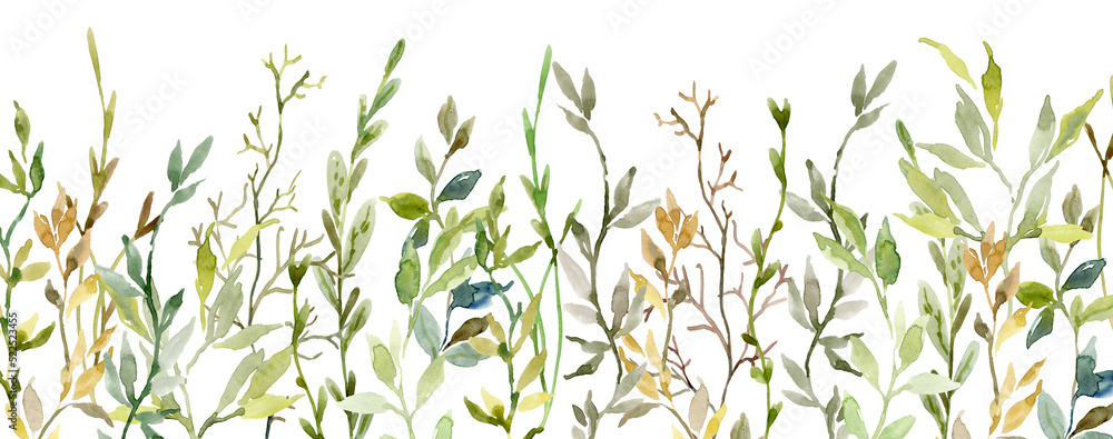 Watercolor greenery herbs sprig border frame bottom Stock Illustration ...