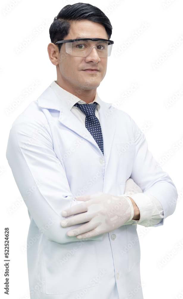 Caucasian Male Scientist with Crossed Arm Gesture on Transparent ...