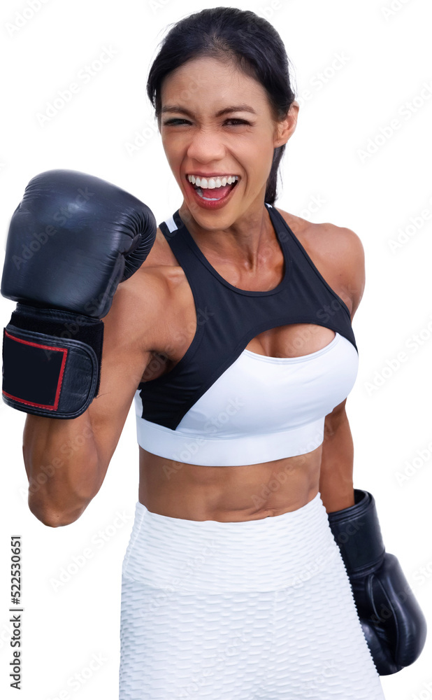 Young Female Boxer Rised Her Fist Celebrating Victory Pose on ...