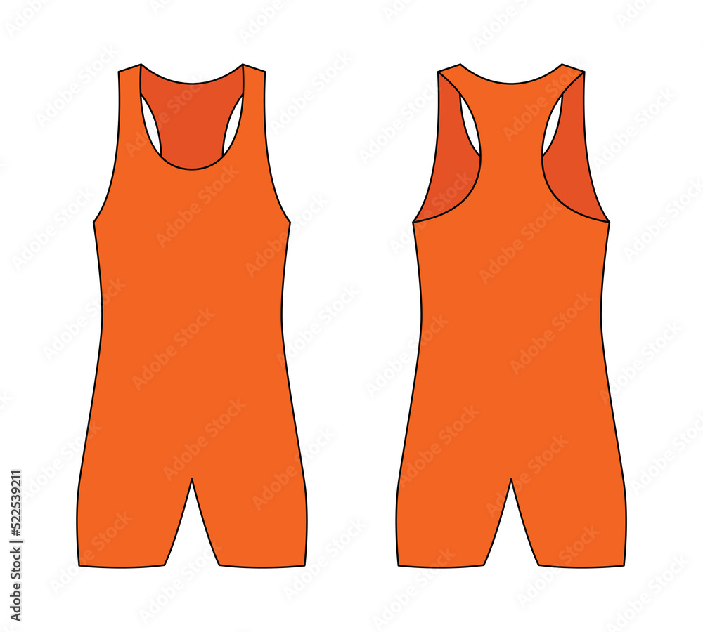 Orange Wrestling Singlet Template on White Background. Front and Back ...