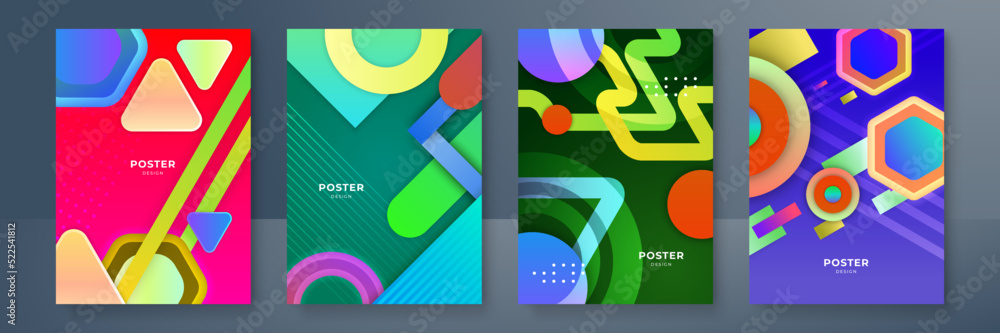 Collection of bright groovy posters 70s. Retro poster with psychedelic ...