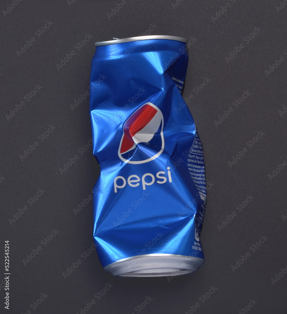 Milano, Italy - August 08, 2022: Wrinkled Pepsi Cola can on gray ...
