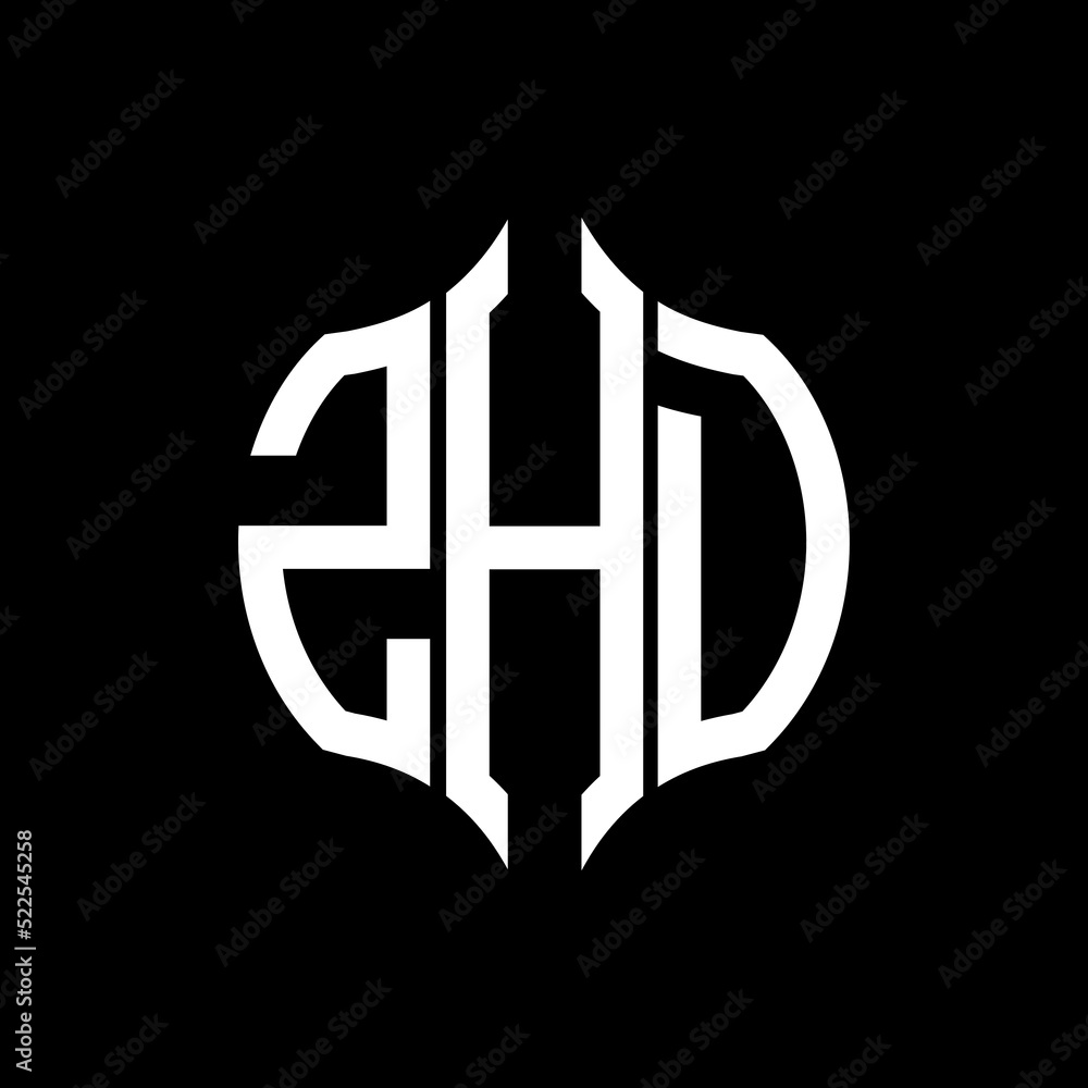 ZHD letter logo. ZHD best black background vector image. ZHD Monogram ...