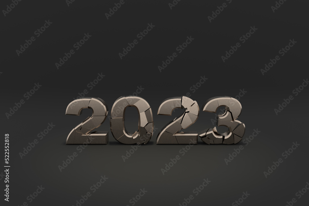 Crumbled letters on a black background. metal texture. 2023 characters ...