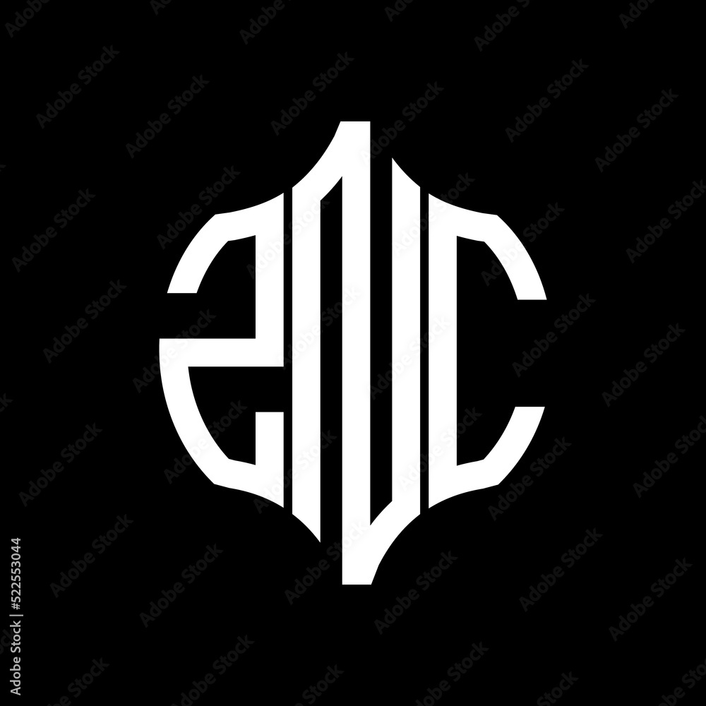 ZNC letter logo. ZNC best black background vector image. ZNC Monogram ...