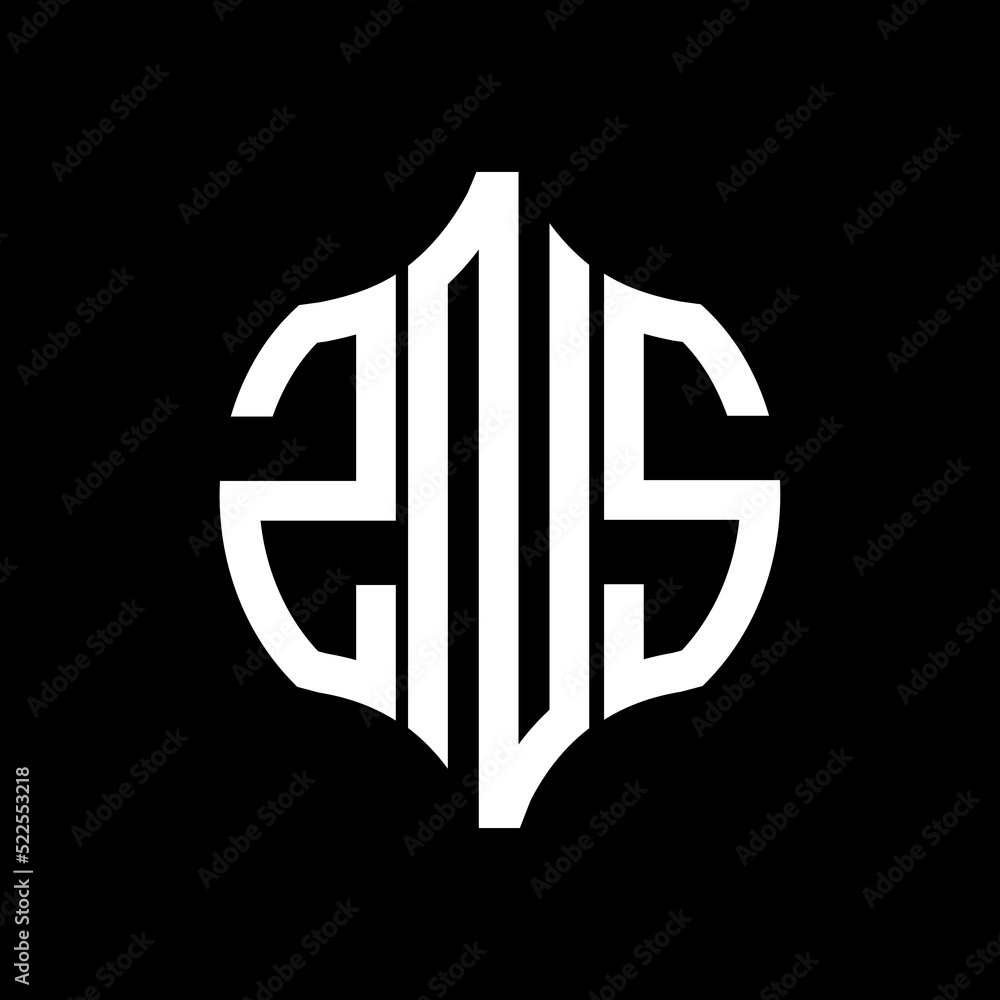 ZNS letter logo. ZNS best black background vector image. ZNS Monogram ...