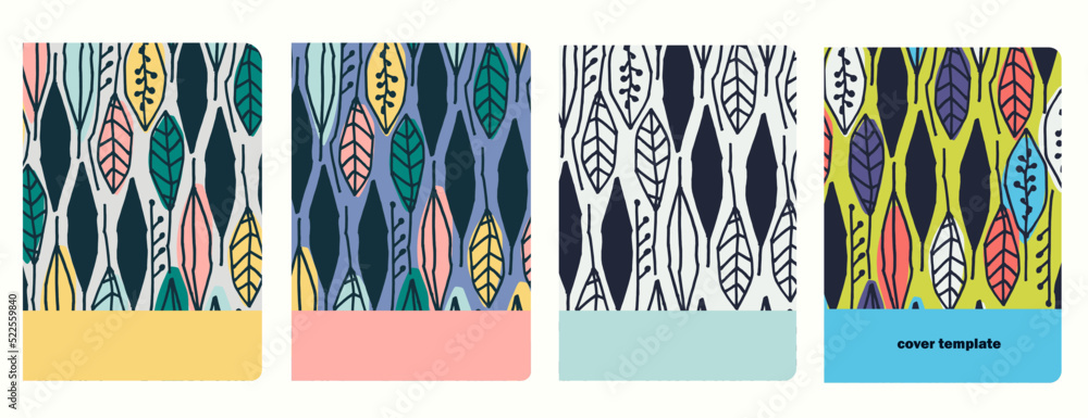 Cover page vector templates based on seamless patterns with hand drawn ...