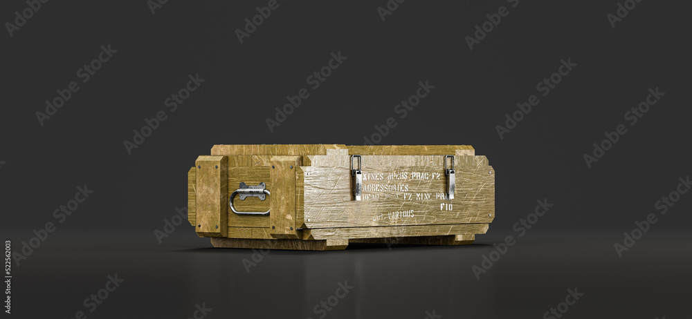Isolated military wooden crate for ammunition and military arsenal ...