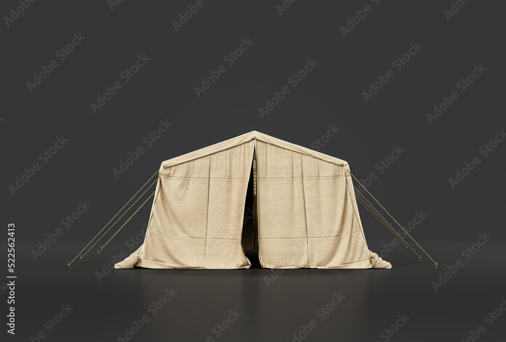 Military tent and shelter, campsite for soldiers, humanitarian aid tent ...