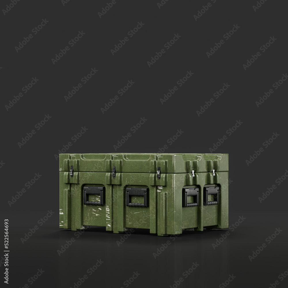 Green military plastic crate. Ammunition and military assets crate, 3d ...