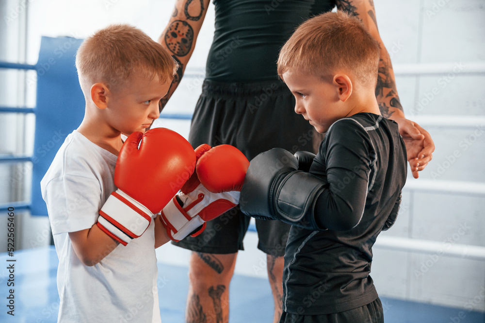 Opponents looking in each other's eyes before the round starts. Young ...