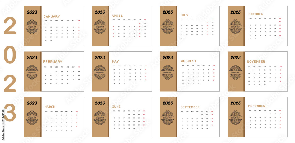 2023 Spanish calendar. Planner template. Week starts Monday. Calender ...