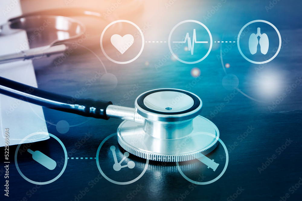 healthcare technology , medical examination concept with stehoscope and ...