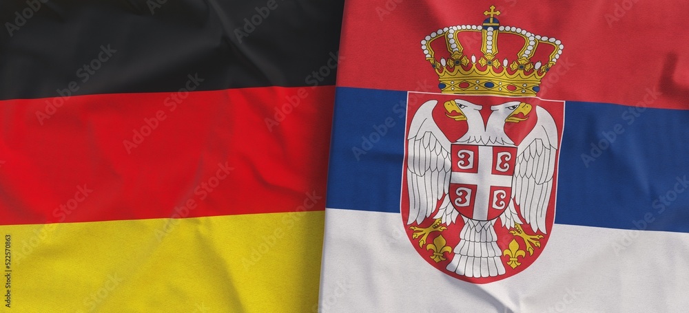 Flags of Germany and Serbia. Linen flag close-up. Flag made of canvas ...