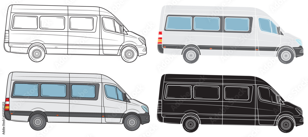 Set of White commercial minibus. Profile view.Isolated on a white ...