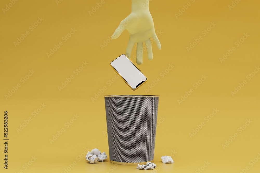 recycling of garbage and waste. a European throws a smartphone into a ...