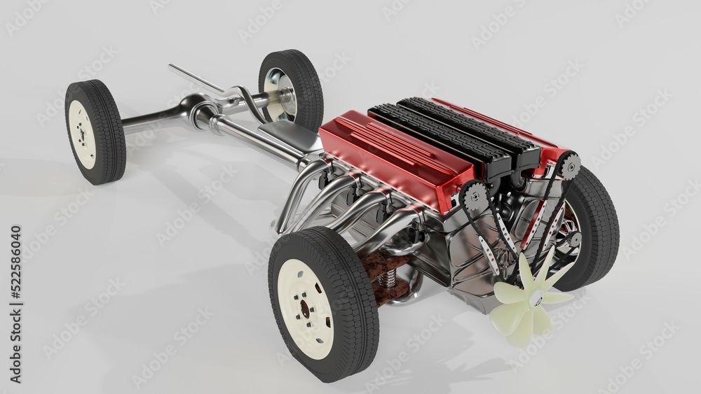 3d rendering, 3d image of an internal combustion engine and a running ...