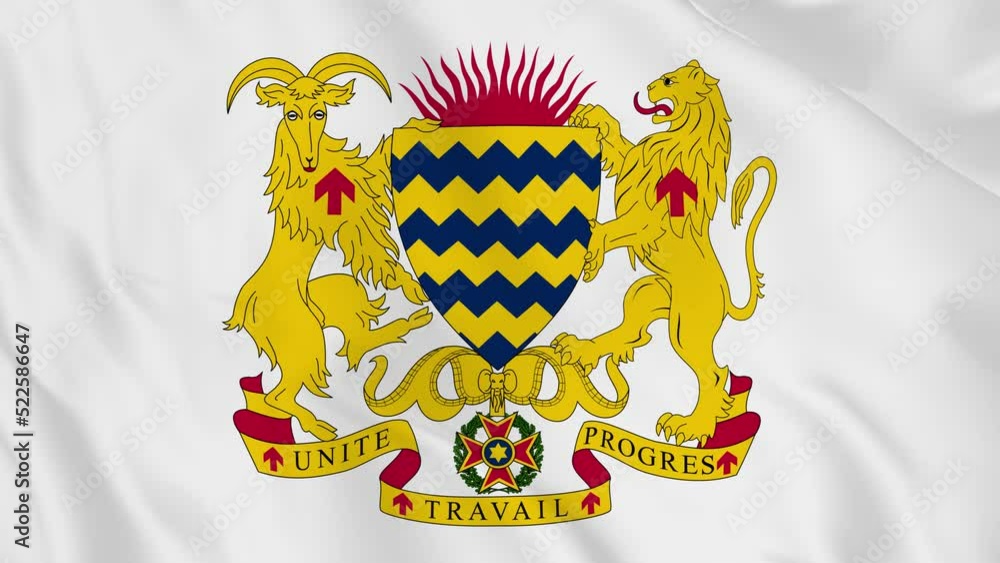 national emblem coat of arms or symbol of chad in waving flag. smooth ...