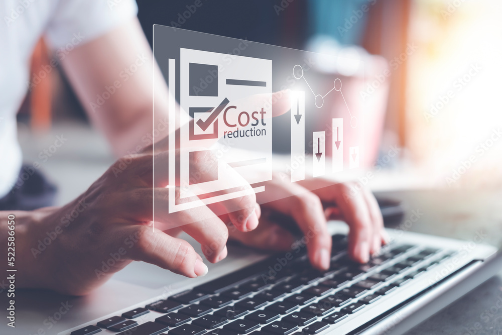 Cost reduction business finance concept on virtual screen. business ... Cost reduction business finance concept on virtual screen. business ...