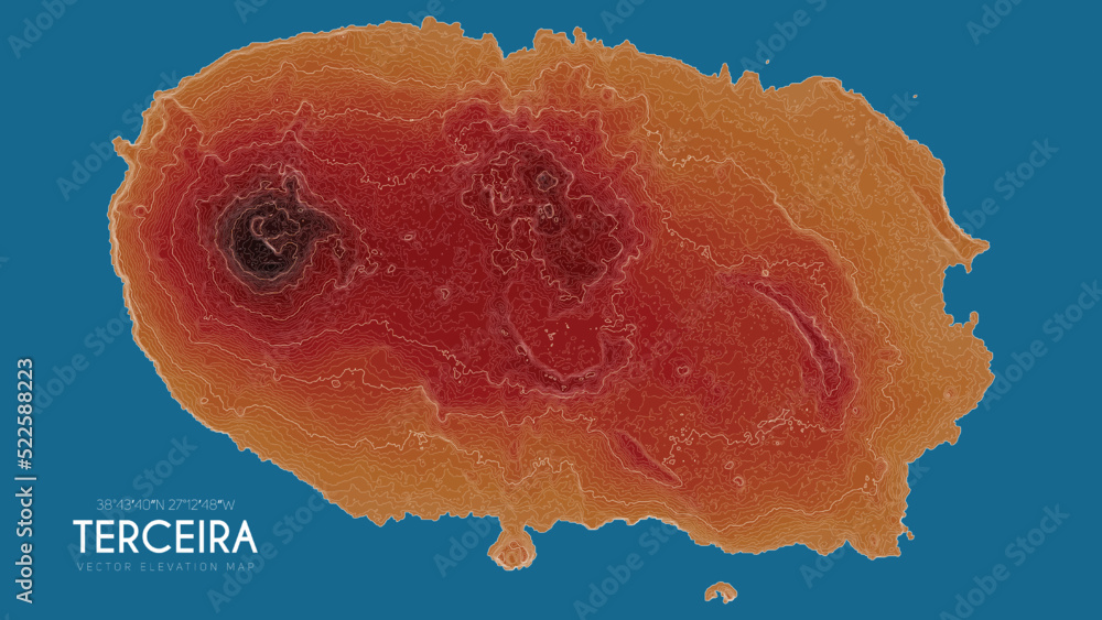Topographic map of Terceira, Azores Islands, Portugal. Vector detailed ...