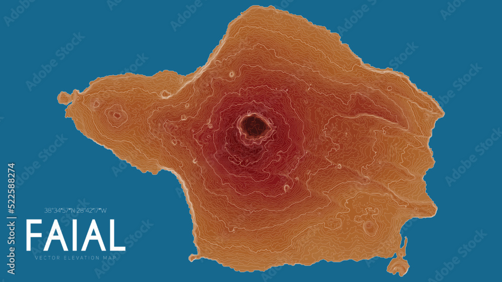 Topographic map of Faial, Azores Islands, Portugal. Vector detailed ...