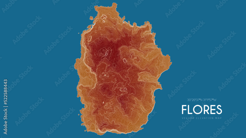 Topographic map of Flores, Azores Islands, Portugal. Vector detailed ...