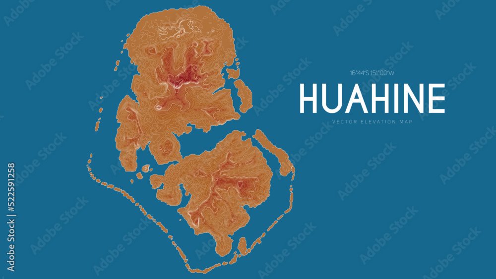 Topographic map of Huahine, Society Islands, French Polynesia, Pacific ...