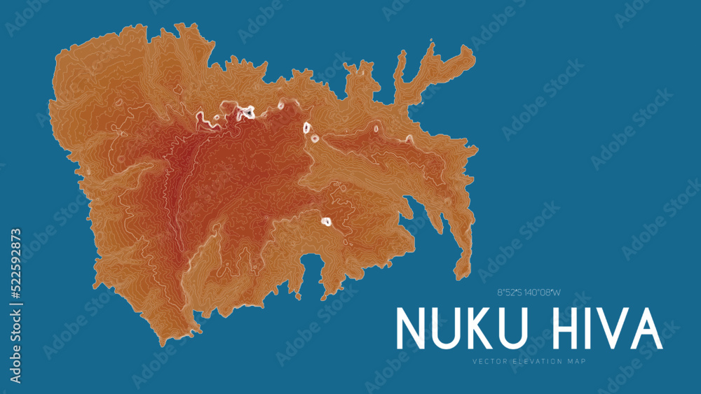 Topographic map of Nuku Hiva, Marquesas Islands, French Polynesia ...