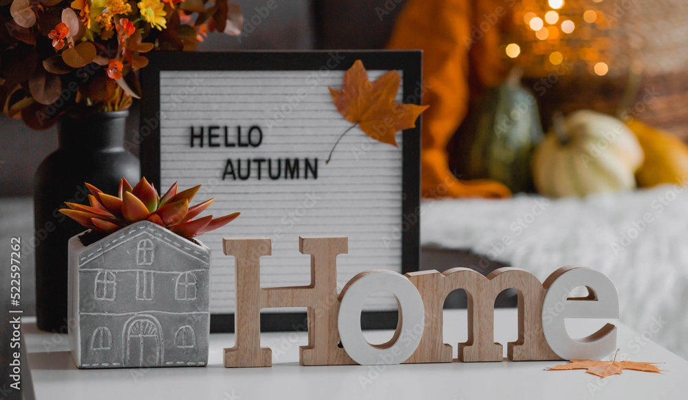 Cozy autumn concept. Home warmth in cold weather. Still-life. A blanket ...