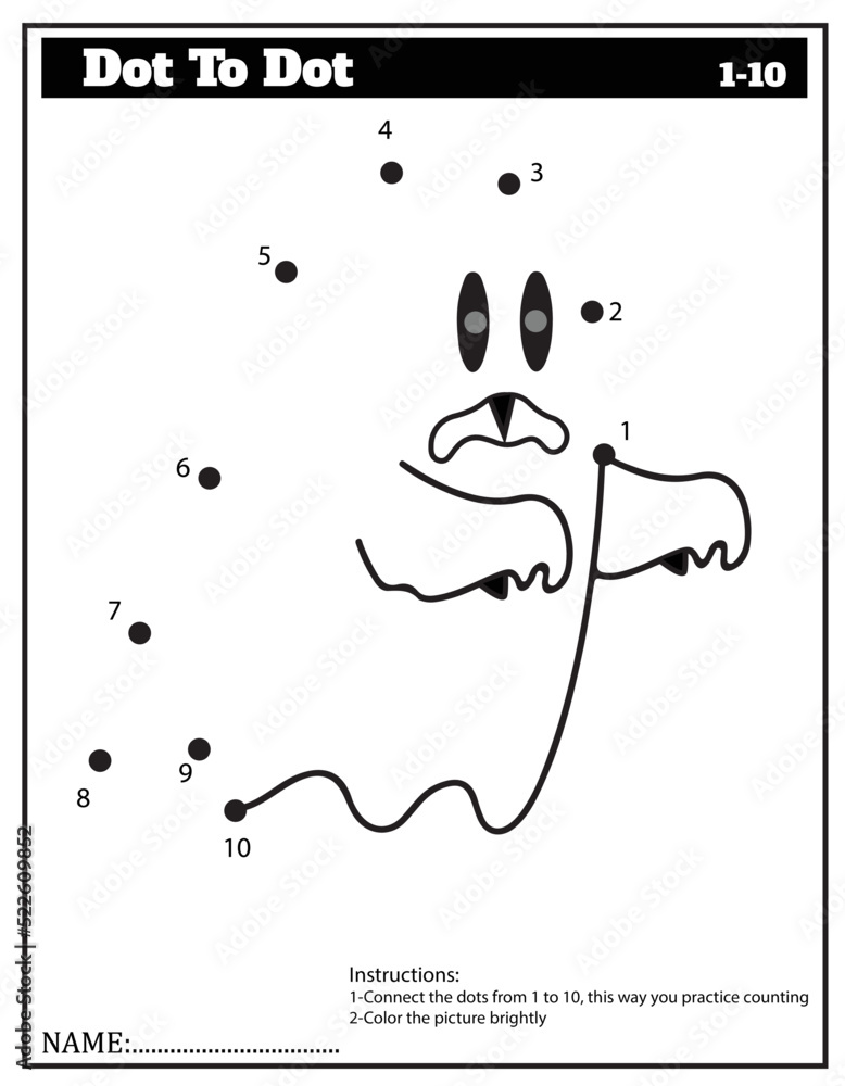 Halloween dot-to-dot and color activity .Autumn holiday connect the ...
