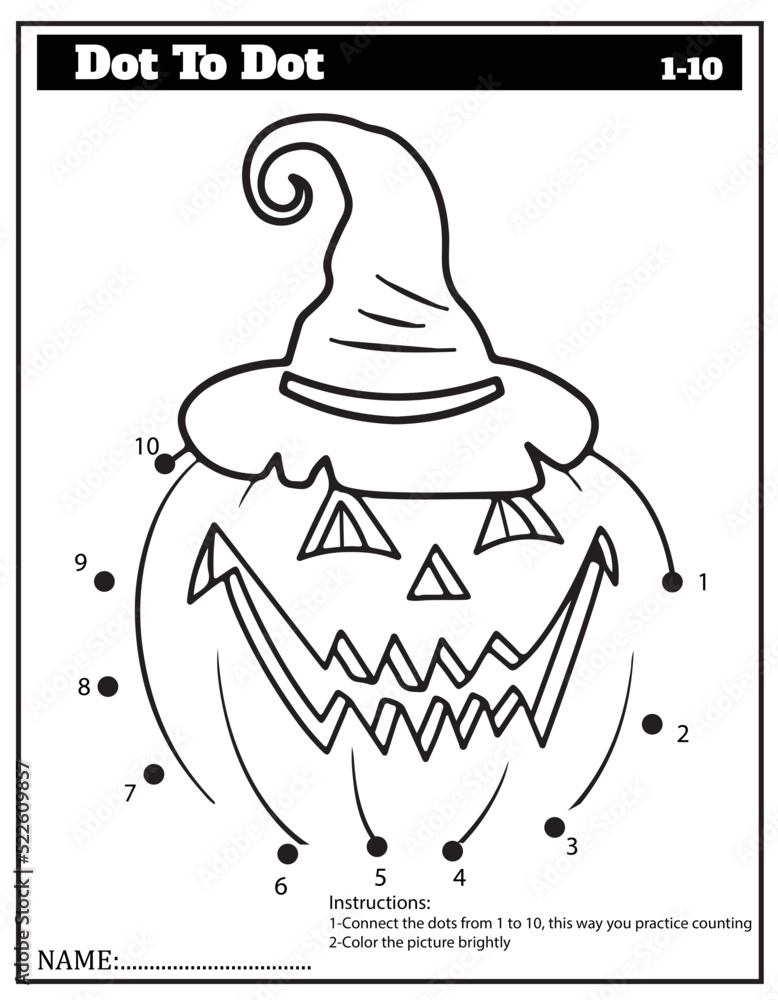 Halloween dot-to-dot and color activity .Autumn holiday connect the ...