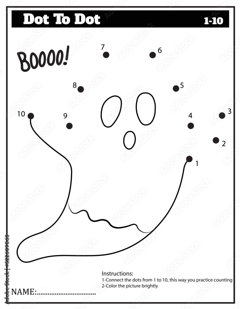 Halloween dot-to-dot and color activity .Autumn holiday connect the ...
