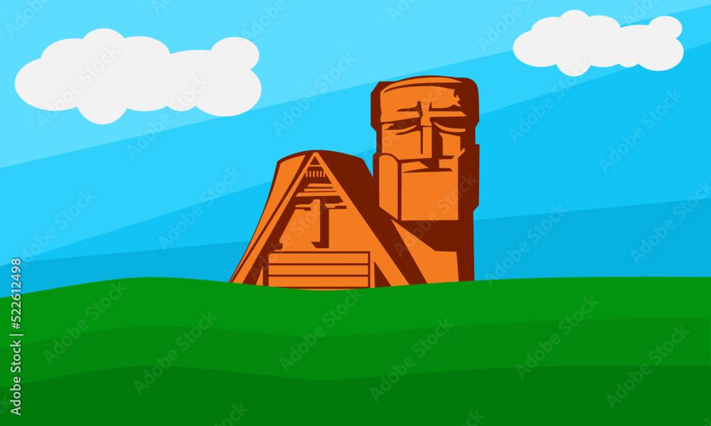 Armenian grandmother and grandfather statue, vector. We, our mountains ...
