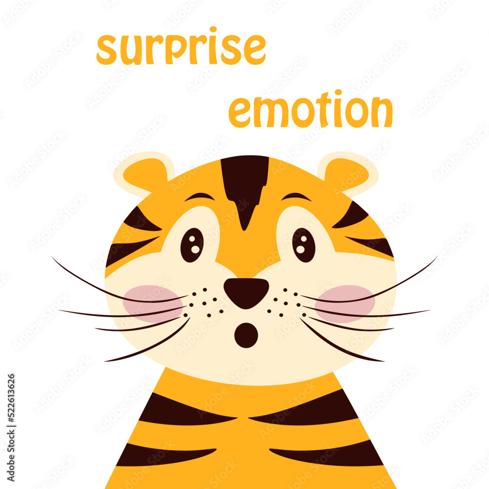 Cute little tiger with surprise emotion. Animal cartoon illustration ...