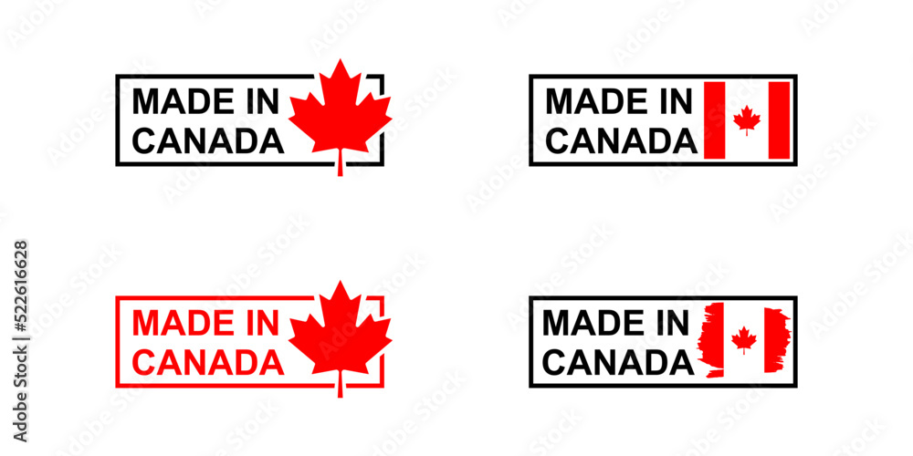set of made in the canada labels, made in the canada logo, canada flag ...