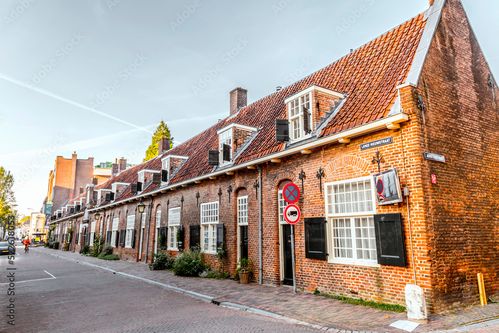 Street view and traditional Dutch buildings in the historic center of ...