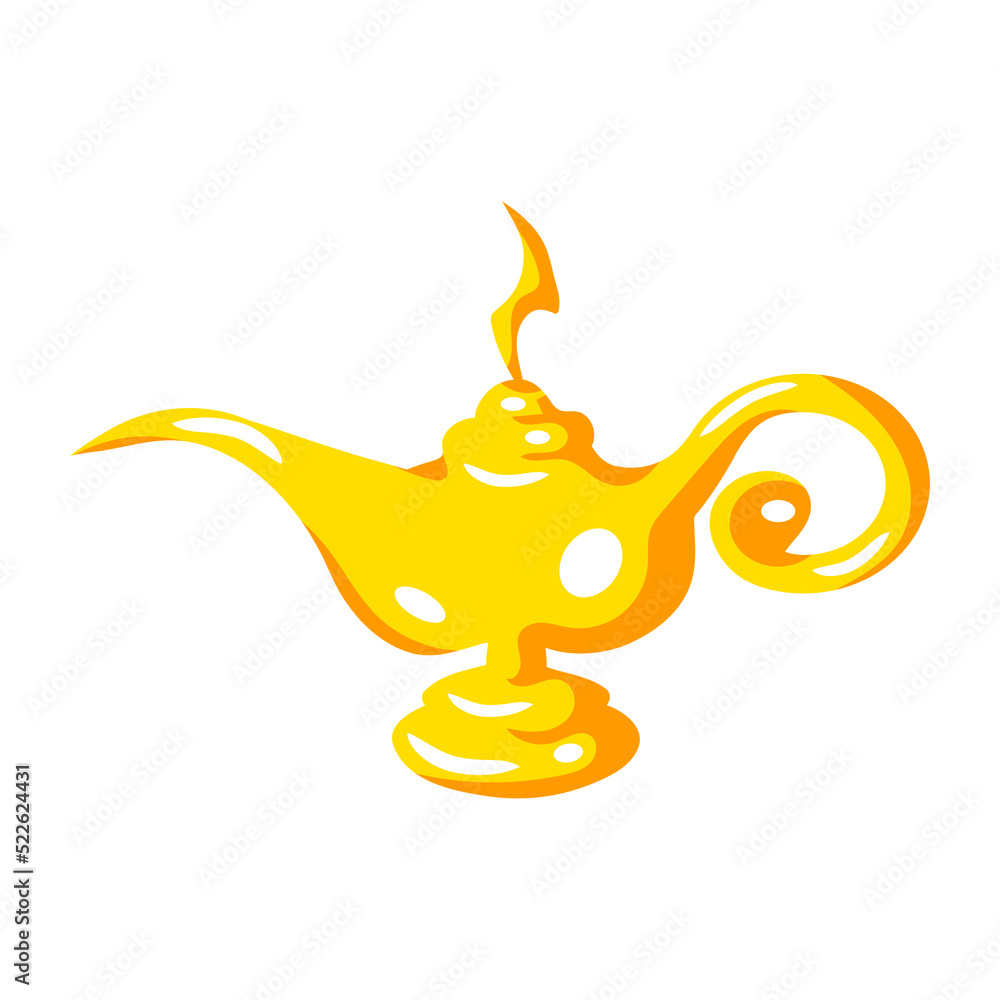 Cartoon Genie Lamp Vector Illustration Isolated On White Background