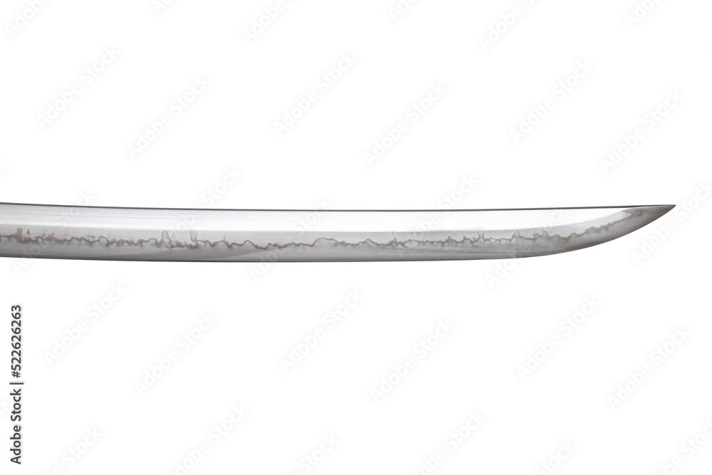 Japanese sword blade (made in China) on white background. Soft focus ... Japanese sword blade (made in China) on white background. Soft focus ...