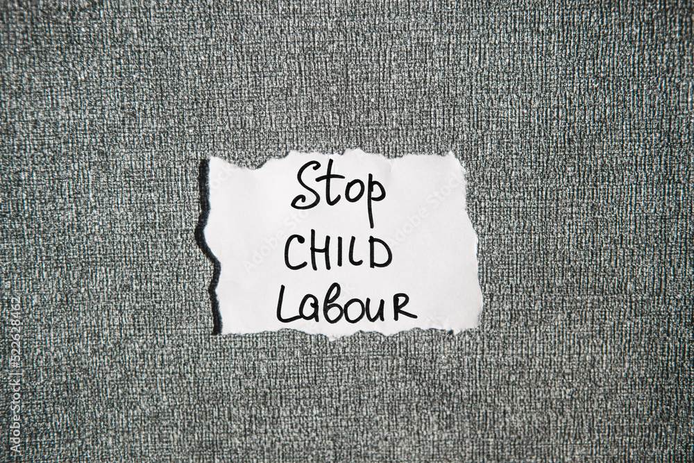 Stop child labour - card with lettering on gray background Stock Photo ...