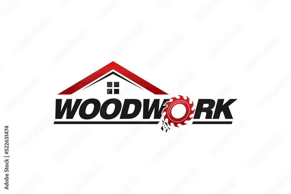 Wood work carpentry logo design circular saw home roof house ...