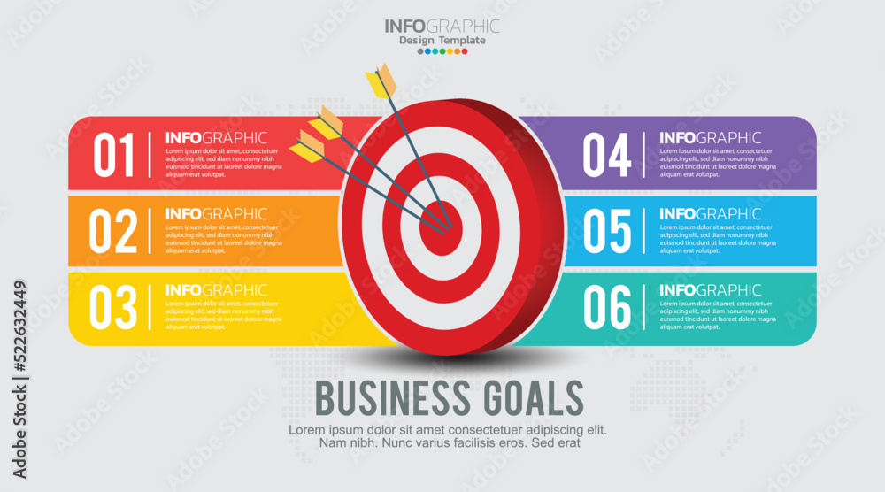 Target with six steps to your goal infographic template for web ...