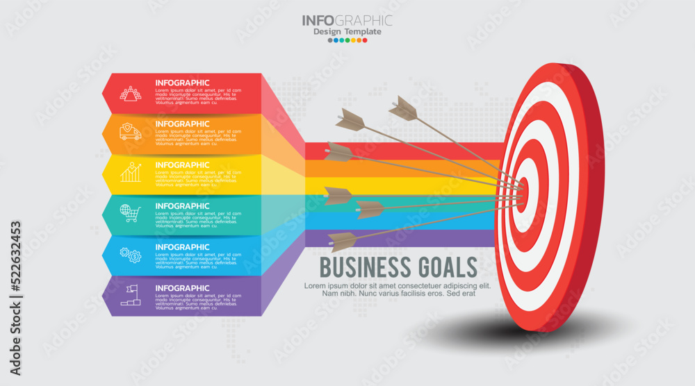 Target with six steps to your goal infographic template for web ...