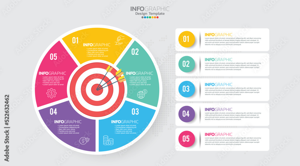 Target with six steps to your goal infographic template for web, business, presentations. Stock ...