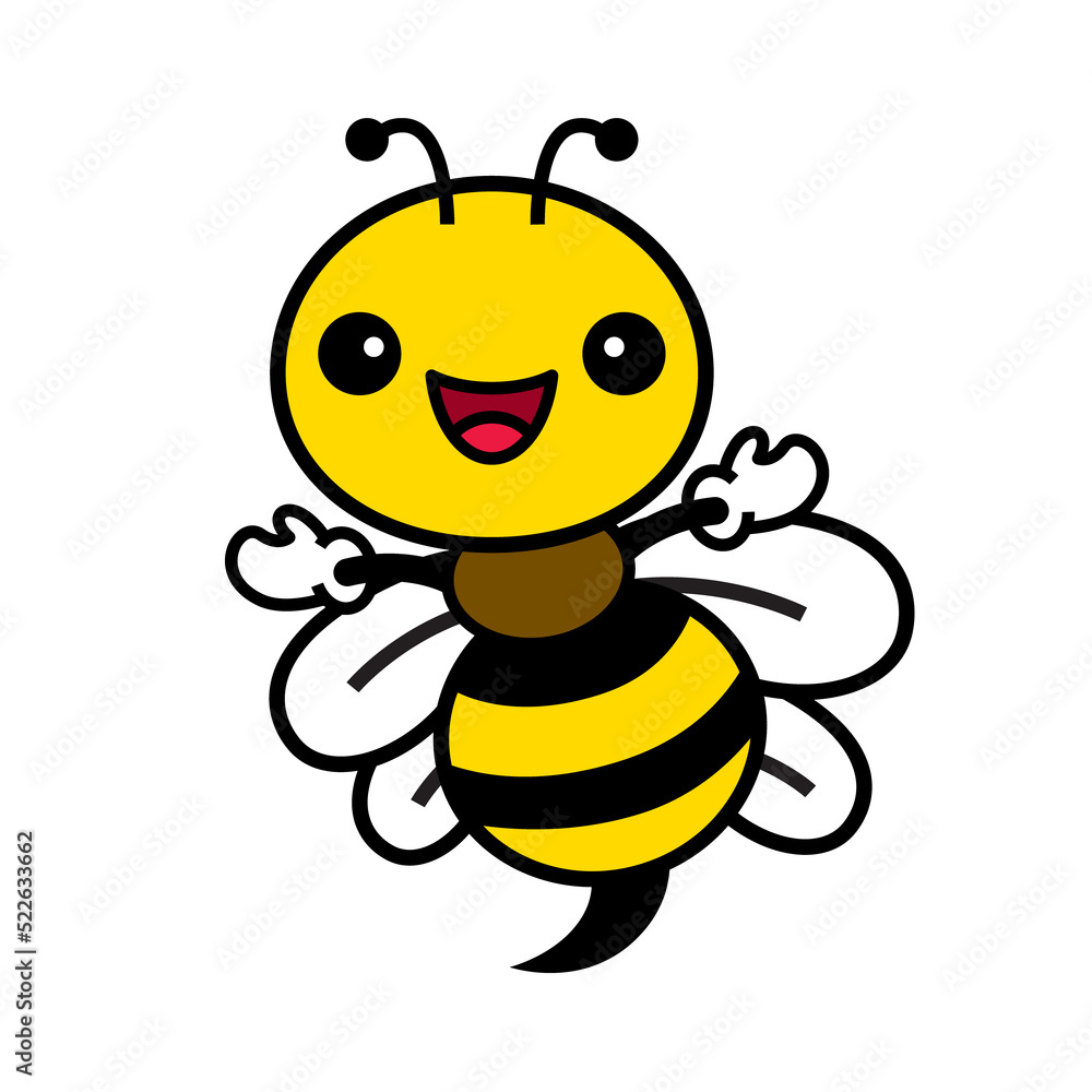 Cartoon cute bee character. Cute honey bee smile with spreading arm for ...