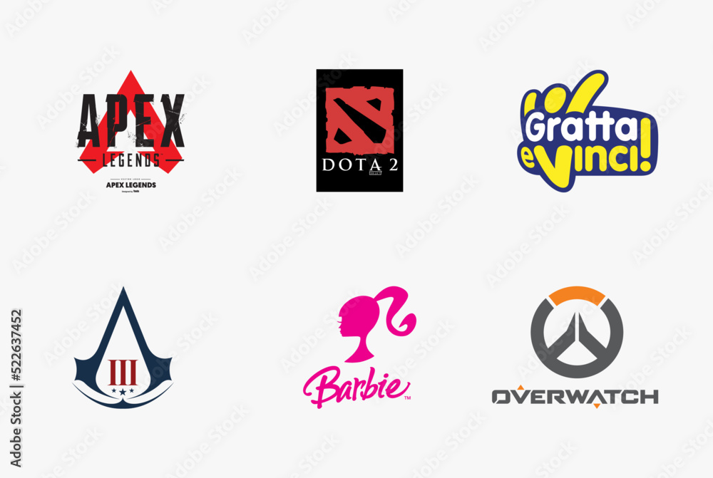 Gaming logo collection: Overwatch, DOTA 2, Barbie, Gratta e Vinci, Apex ...