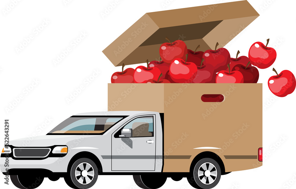 Cartoon box truck with apple illustration Stock Illustration | Adobe Stock