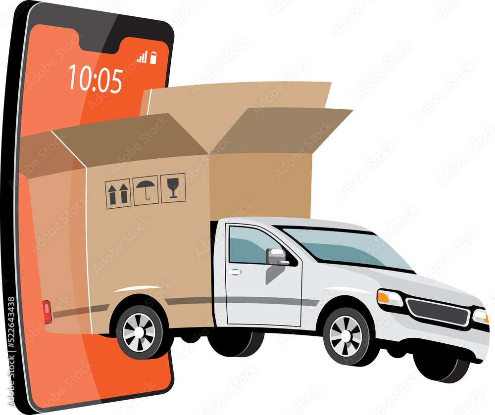 Cartoon parcel and mail delivery service and tracking app Stock ...