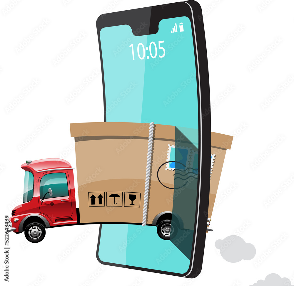 Cartoon parcel and mail delivery service and tracking app Stock ...